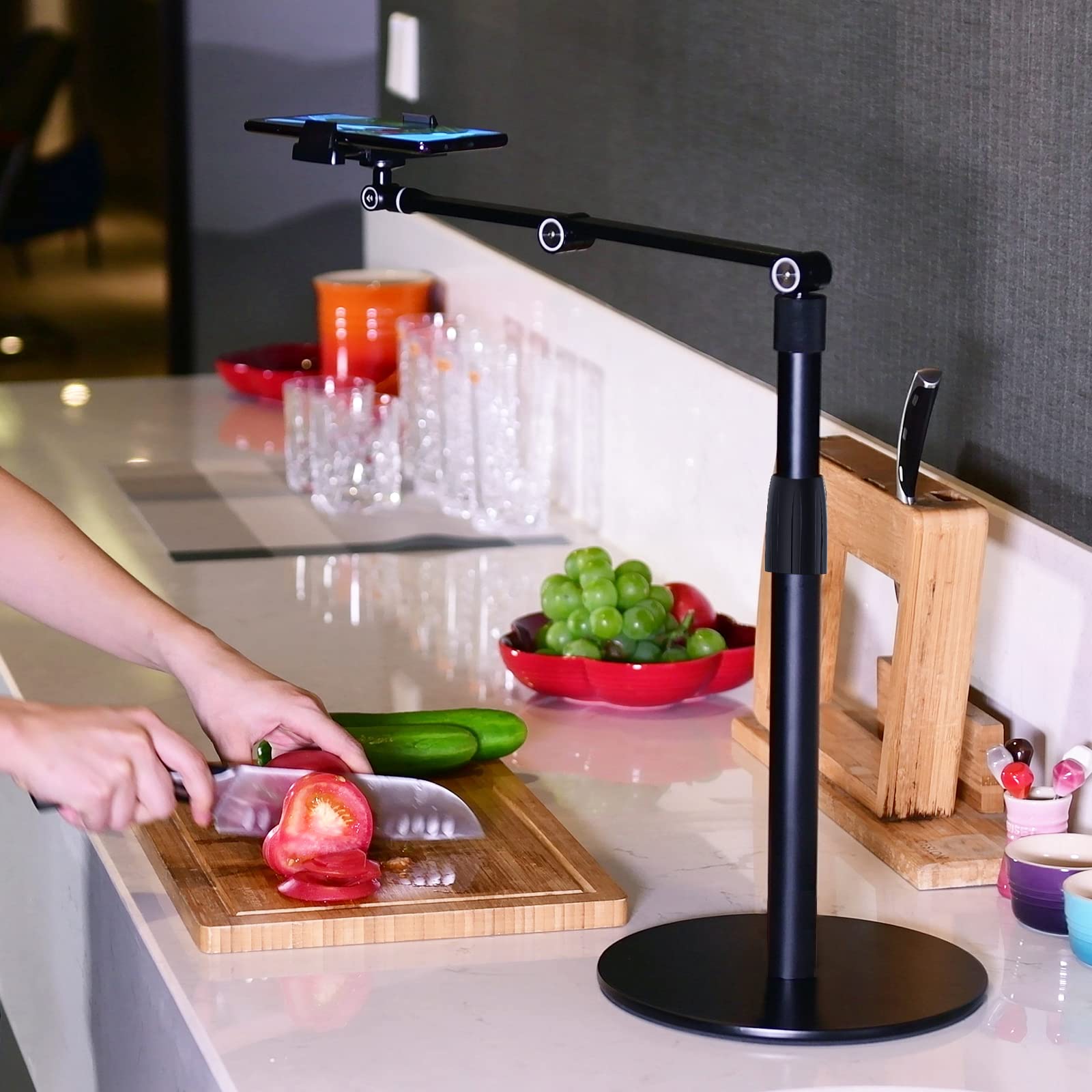 Viozon Tablet Phone Overhead Stand, Height & 360 Degree Angle Adjustable, Aluminum Desktop Stand, Compatible with 3.5-11" Cellphone or Tablet Such as iPhone iPad Pro Air Mini, Samsung, Nexus(AP-4P-B)