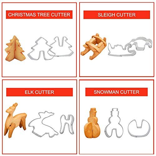 3D Christmas House Cookie Cutter Set, Gingerbread House Cutters Kit, Festive Xmas Stainless Steel Biscuit Cutter Set, Including Christmas Tree, Snowman, Reindeer, Sled Shapes, Gift Box Package(18pcs)
