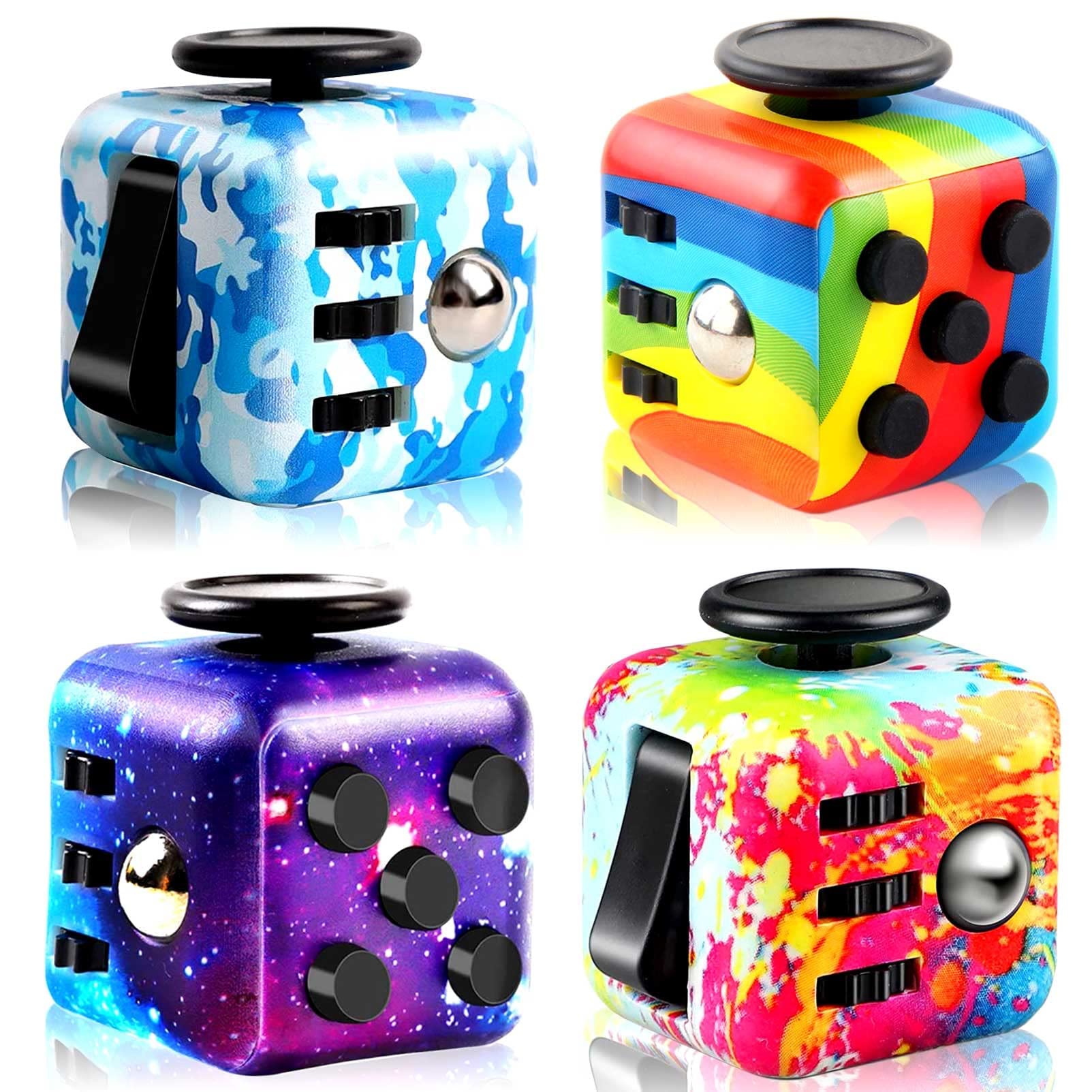 4 Pack Fidget Cube Fidget Toys, Stress and Anxiety Relief Toys, Fidget Toy Cube Relaxing Hand-Held for Adults, Killing Time Cool Fidget Block for ADD/ADHD/OCD