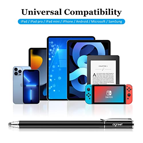 Stylus Pens for Touch Screens, Digiroot Upgraded High Sensitivity 0.2" & 0.24" Fiber Tip Stylus for All Capacitive Touch Screen Devices, 8 Extra Replaceable Tips (4 Pcs, Black/White/Blue/Rose Gold)…
