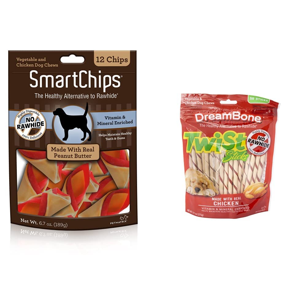 SmartBones SmartChips for Dogs (Pack of 1) and DreamBone Twist Sticks, Made with Real Chicken, Rawhide-Free Chews for Dogs, 50 Count