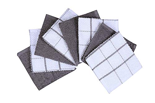 AMOUR INFINI Cotton Terry Kitchen Dish Cloths | Set of 8 | 12 x 12 Inches | Super Soft and Absorbent |100% Cotton Dish Rags | Perfect for Household and Commercial Uses | Light Gray