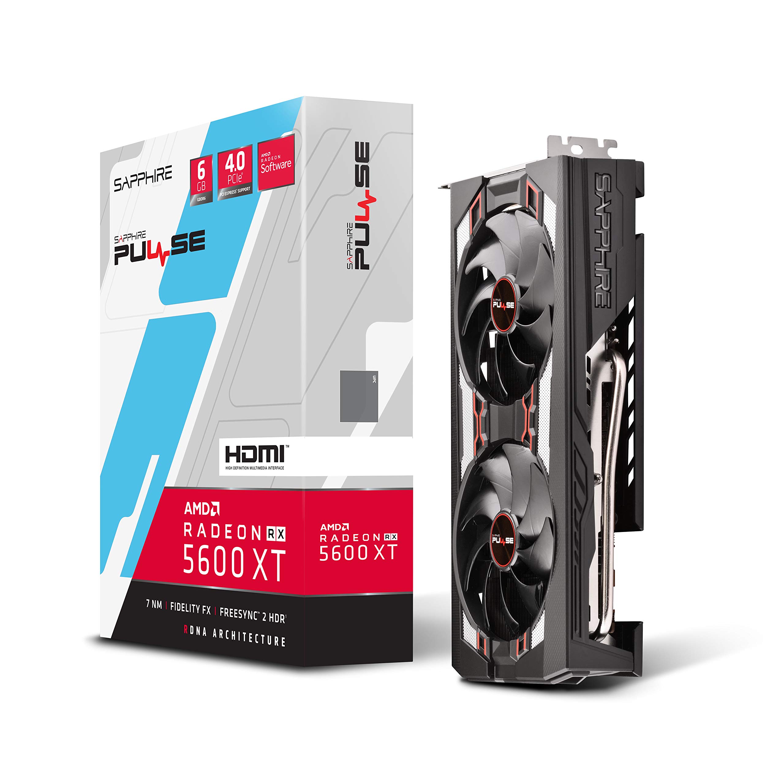 SAPPHIRE 11296-01-20G Radeon Pulse RX 5600 XT 14GBPS 6GB GDDR6 HDMI / Triple DP OC w/ Backplate (UEFI) PCIe 4.0 Graphics Card