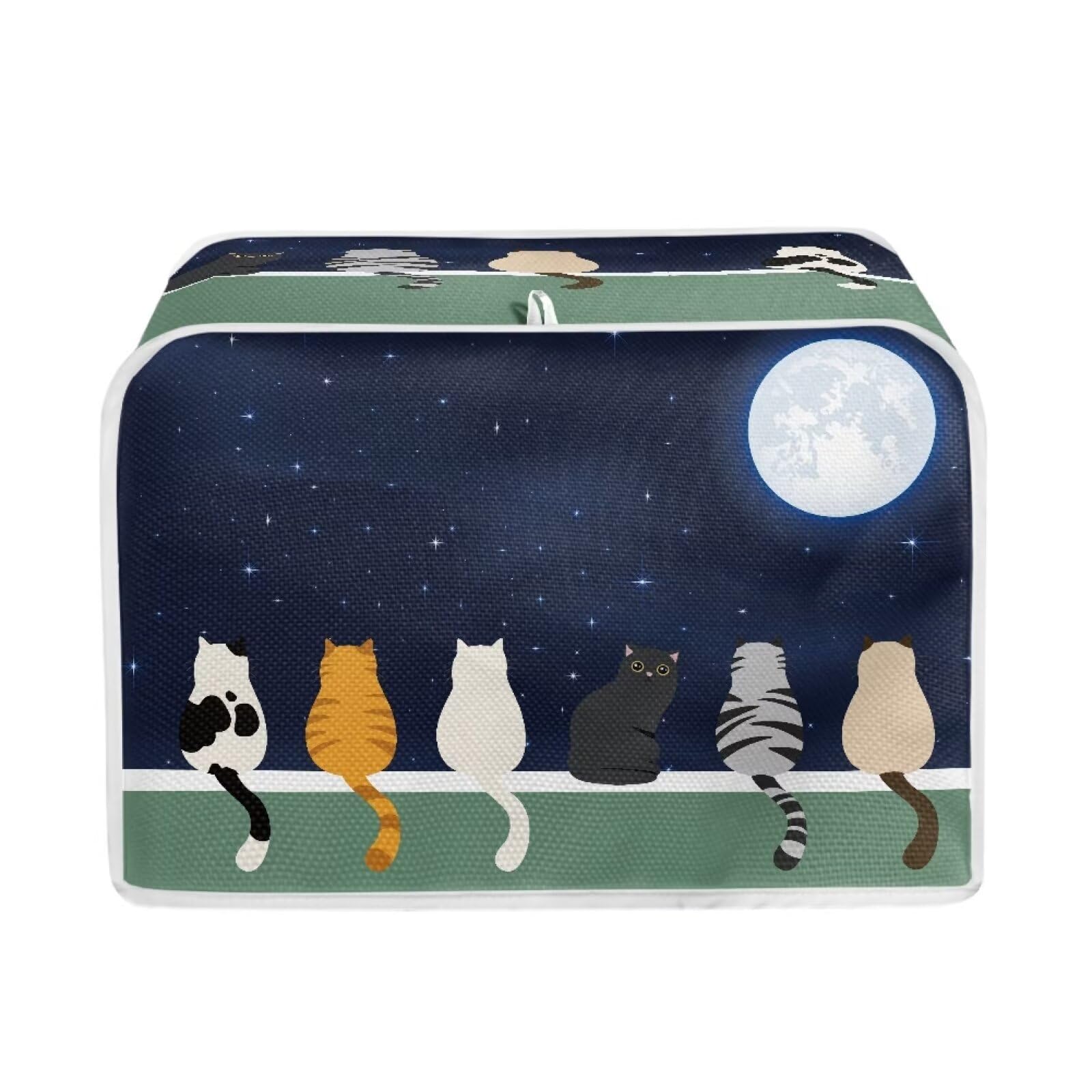 Baxinh Galaxy Print Oven Cover Kitchen Bread Machine Protector, Moon Cat 4 Slice Toaster Cover for Home, Anti Dust Fingerprint Coaster Cover, Kitchen Small Appliance