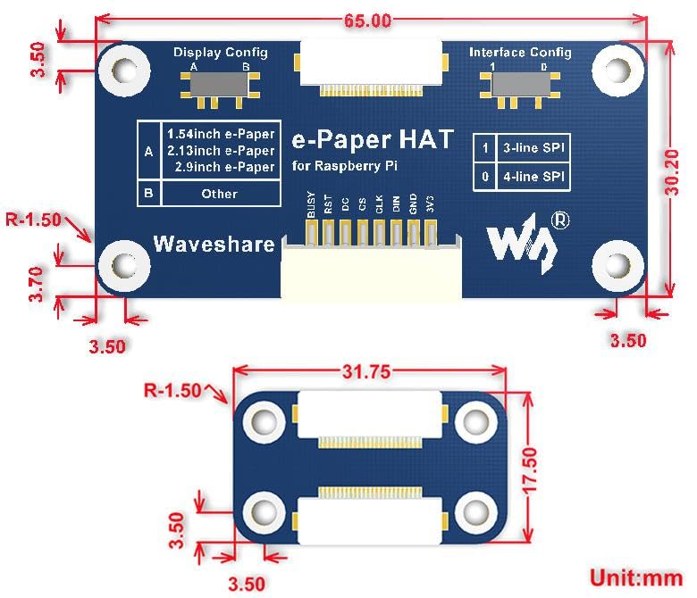 waveshare 7.5inch E-Ink Display HAT (B) 800×480 Pixels 3.3V/5V Red Black White Three-Color E-Paper Display epaper Screen for Raspberry Pi,Jetson Nano,Arduino,STM32, SPI Interface