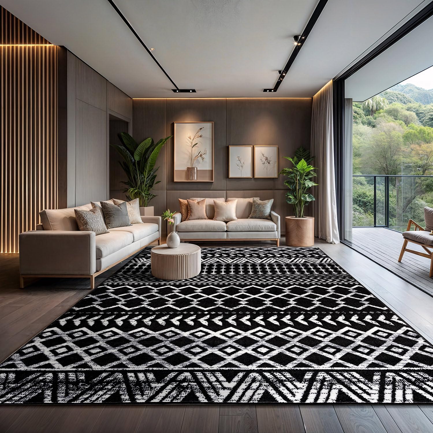 CAMILSON Boho Moroccan Black and White Rug Geometric Diamond 8x10 Area Rugs for Living Room Bedroom Kitchen Modern Bohemian Soft Stain Resistant Non-Shedding Indoor Carpet (8 x 10 Black - White)