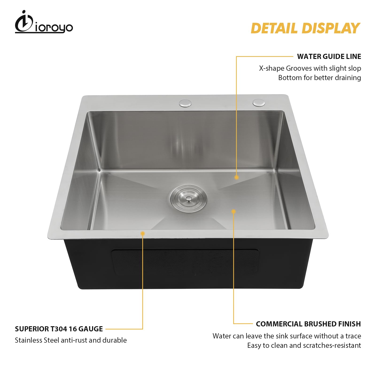 33 Drop in Kitchen Sink - IOROYO 33x22 Kitchen Sinks Stainless Steel Drop In Topmount 16 Gauge Ledge Workstation Single Bowl Sink