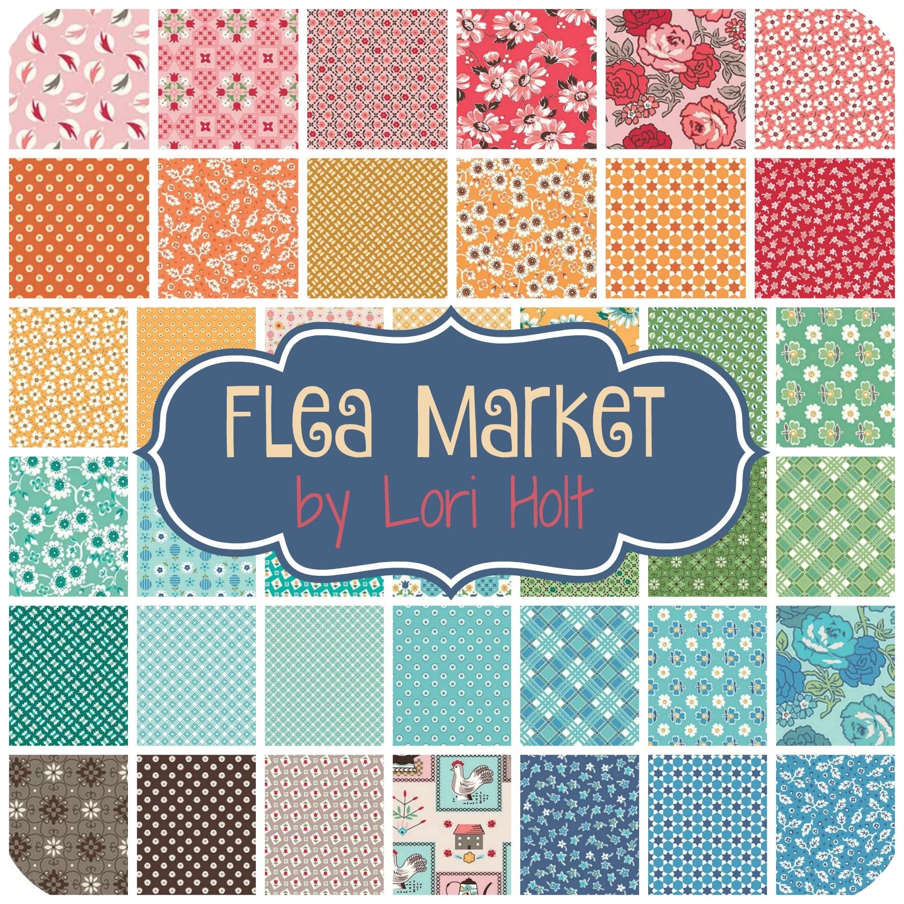 Flea Market Fat Eighth Bundle (39 Pieces) by Lori Holt for Riley Blake 9 x 21 inches (22.86 cm x 53.34 cm) Fabric cuts DIY Quilt Fabric