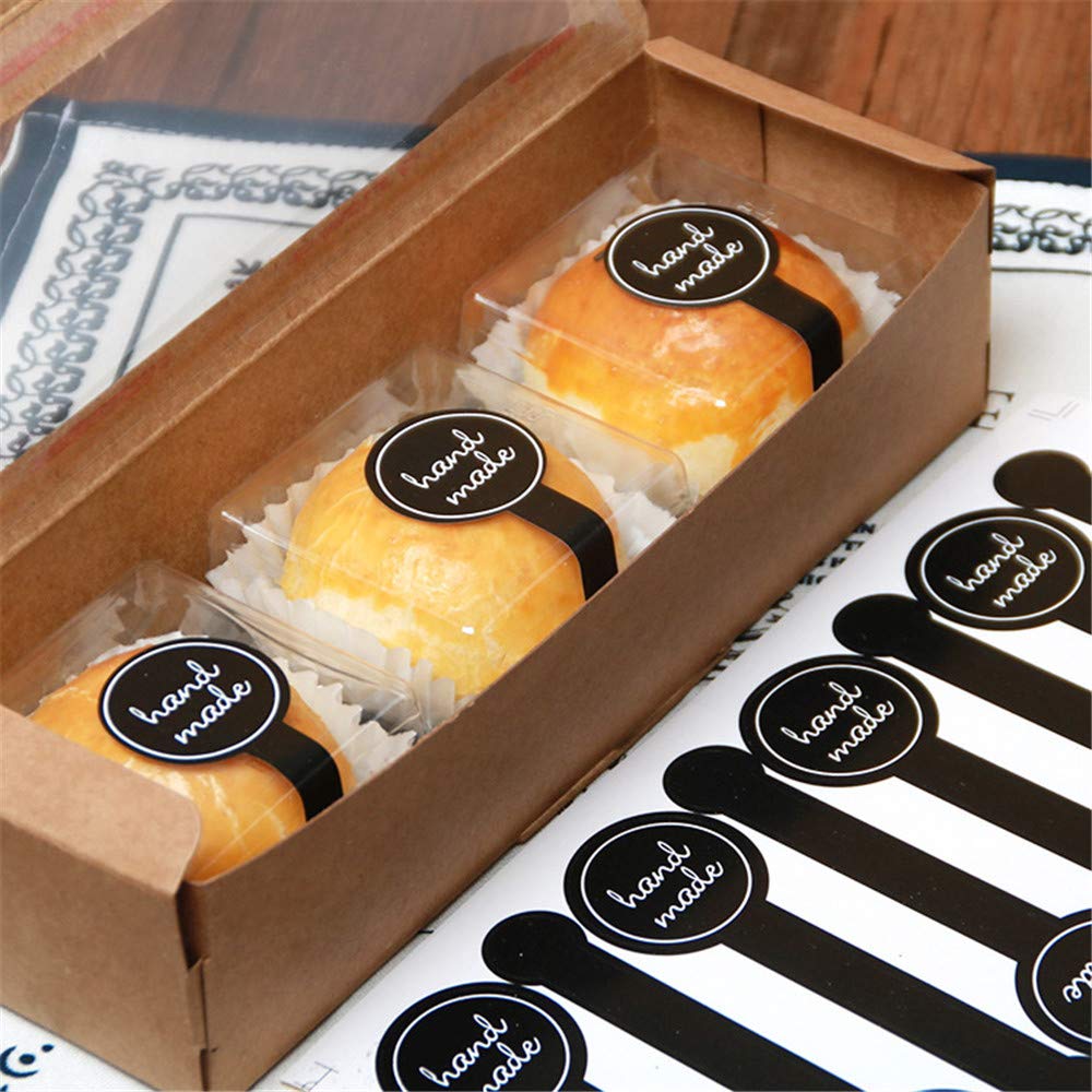 Beyonday 200pcs Handmade Lollipop Baking Stickers, Long Label Sealing Stickers for Cake Box/Tins/Jars/Coffee Cups/Bottles, Self-Adhesive Bakery Stickers, Gift Wrapping Tamper Evident Seal Labels
