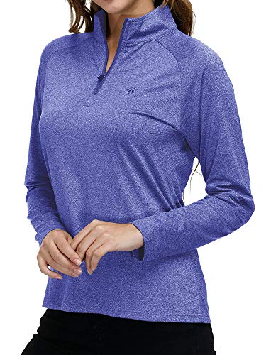 AjezMax Long Sleeve Running Shirts Womens Half Zip Pullover Athletic Workout Tops Sky Blue S