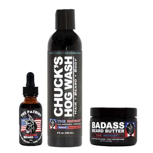 Badass Beard Care Hog Wash Combo For Men With Beard Balm or Wax & Beard Oil