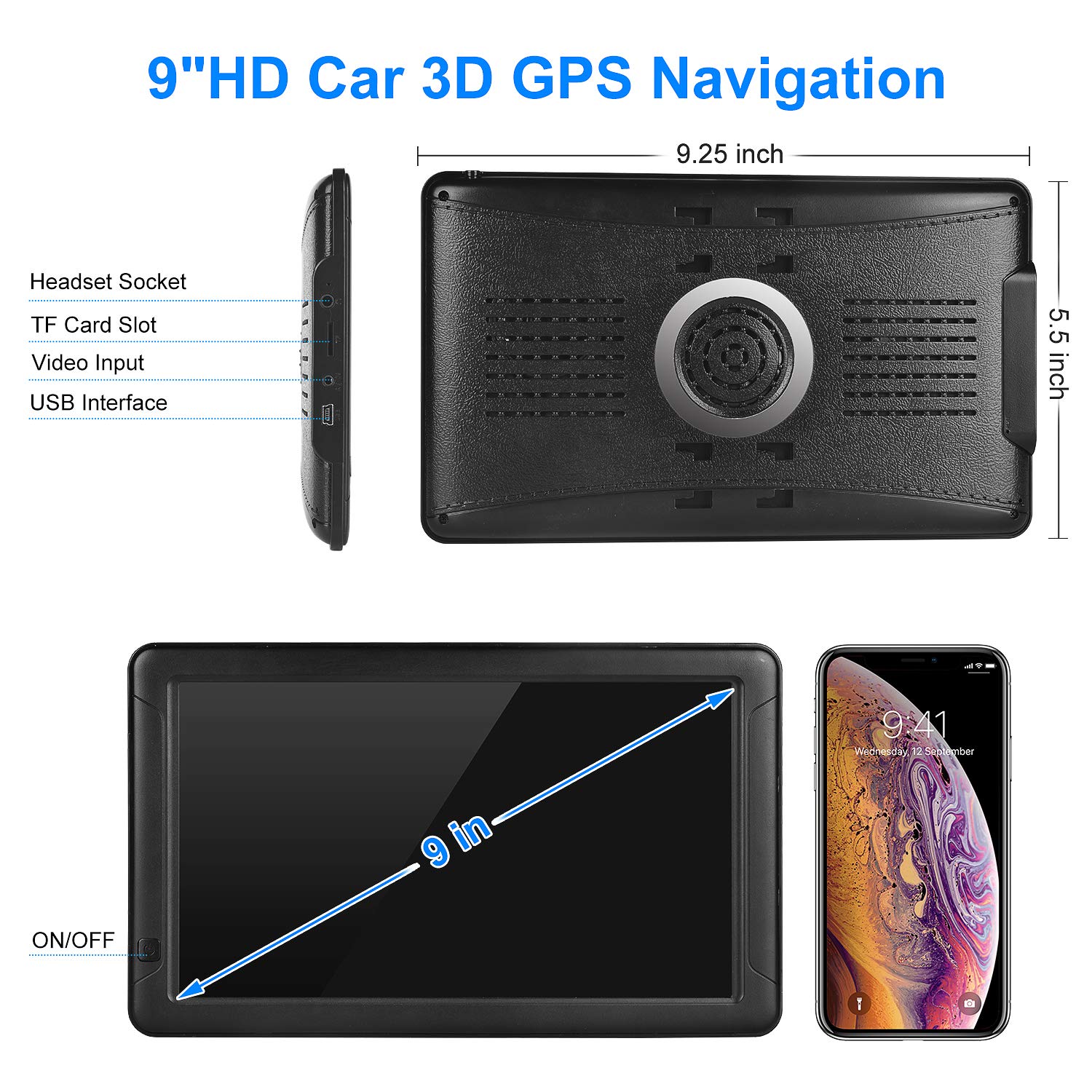GPS Navigation for Car (9 Inch) Slimline Touch Screen Real Voice Direction ,USA Edition 2025 (Free Lifetime Updates) Turn-by-Turn Voice and Lane Guidance, Speed and Red Light Warning (American Brand)