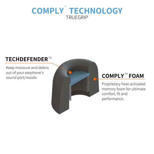 COMPLY TWR-200-B TrueGrip Pro Earbud Tips for Soundpeats H1, Truengine III, Devialet Gemini, Master & Dynamic MW07, Soundpeats T2, and More Earphones, Black (Medium, 3 Pairs)