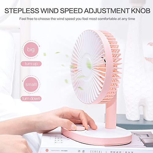 SmartDevil 6.5β Small Desktop Fan, Personal Desk Fan With Storage Function, 2600 mAh Battery Operated Table fan, Smart Timing Function, Stepless Speed Regulation, for Home, Office, Bedroom, Pink