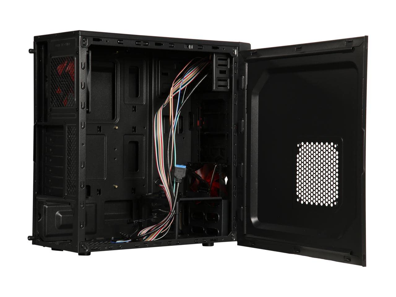 DIYPC Solo-T2-R Black USB 3.0 ATX Mid Tower Gaming Computer Case with 2 x Red Fans (1x 120mm LED Fan x Front, 1x 120mm Fan x Rear) Pre-Installed