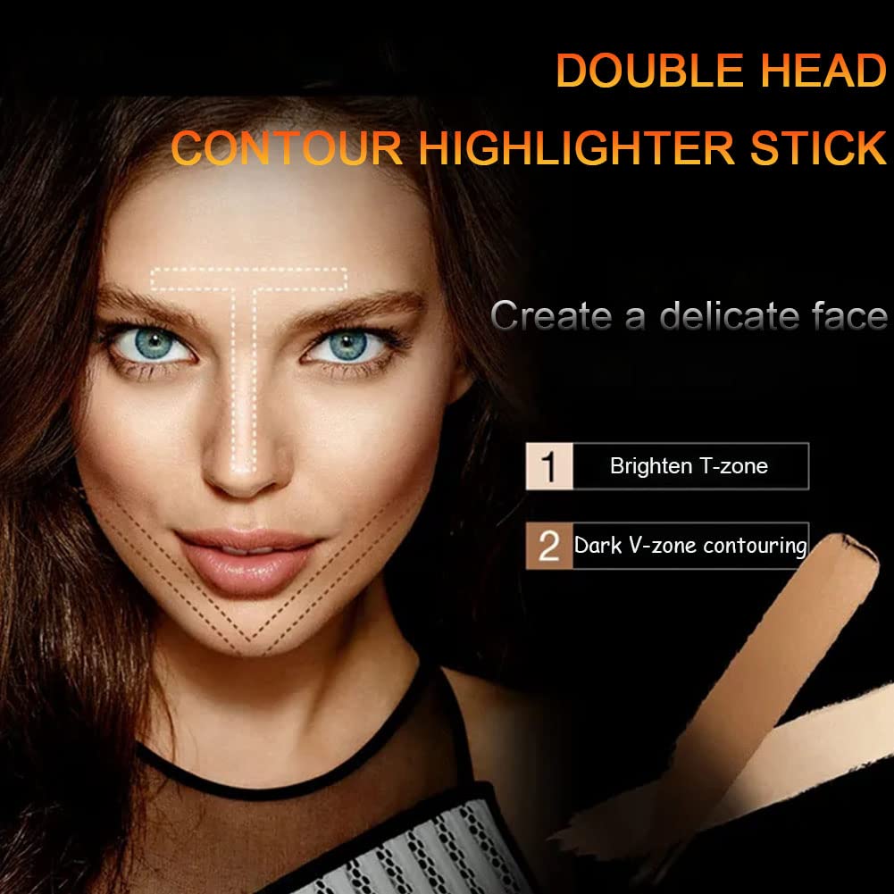 4 Pack Highlight Concealer Contour Stick, Face & Nose Shadow Highlighting Stick, Shadow Cream Pen Body Shading Makeup Stick Set 2 In 1 Bronzer Contour Highlight Stick