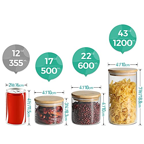 ComSaf Airtight Canisters for Bulk Food Storage Set of 3-17/22/43oz, BPA Free High Borosilicate Glass Cookies Jar with Bamboo Lid, Cylinder Cereal Container with Sealing