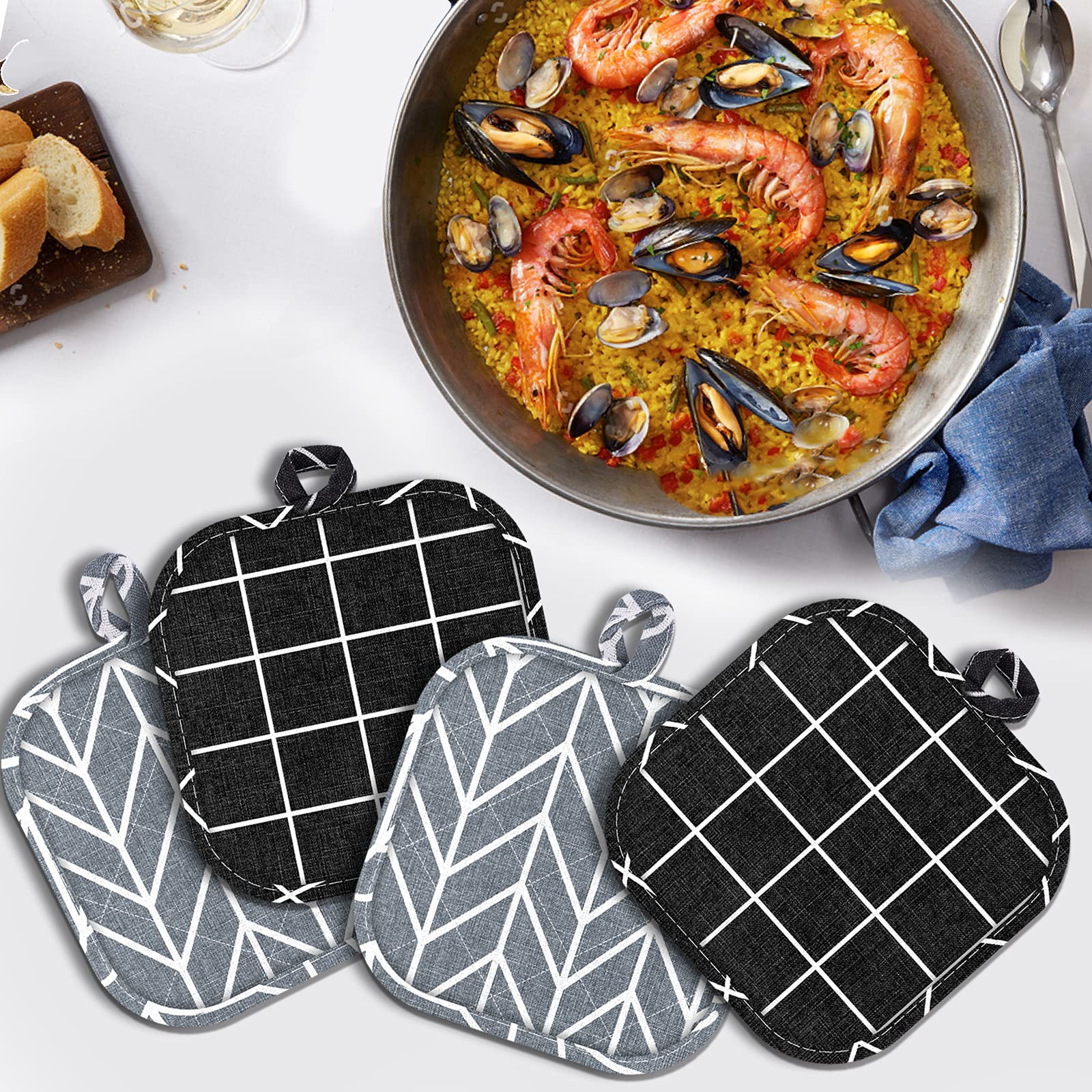 4 Pack Hot Pads for Kitchen Pot Holders for Kitchen Heat Resistant Oven Mitts and Pot Holders Sets Oven Terry Cloth Hot Pads Pot Holders for Cooking Baking