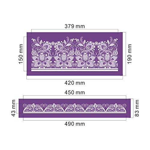 AK ART KITCHENWARE 2pcs Peony Design Mesh Stencil for Royal Icing Lace Cake Stencil Cake Decorating Tools Fondant Cake Mold Lace Mat Pastry Tools Bakeware Sugarcraft Bakery Fabric Stencils MST-06