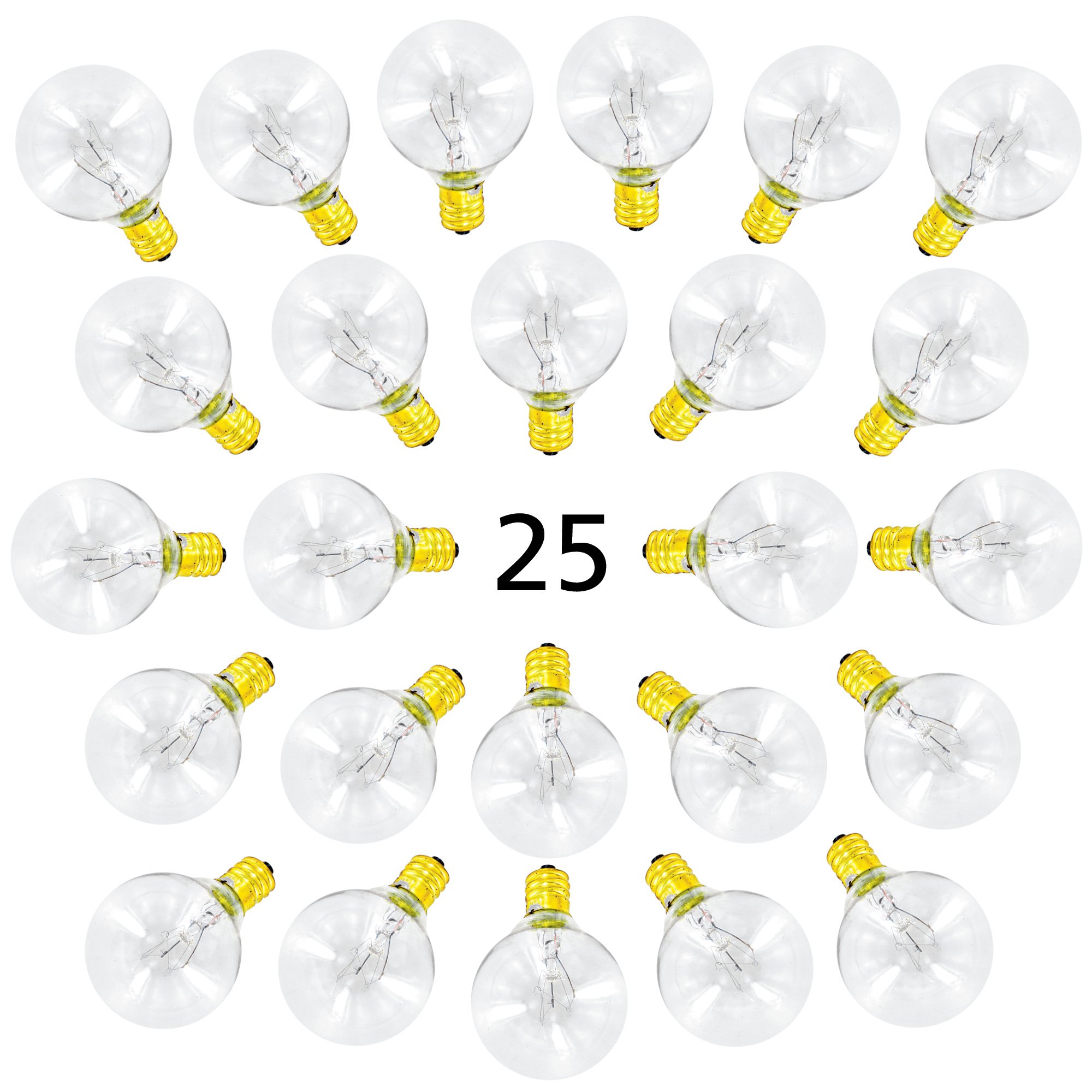 25 Pack of G40 Globe Light Bulbs for String Lights - Fits E12 and C7 Sockets - 5 Watt Replacement Clear Glass Bulbs