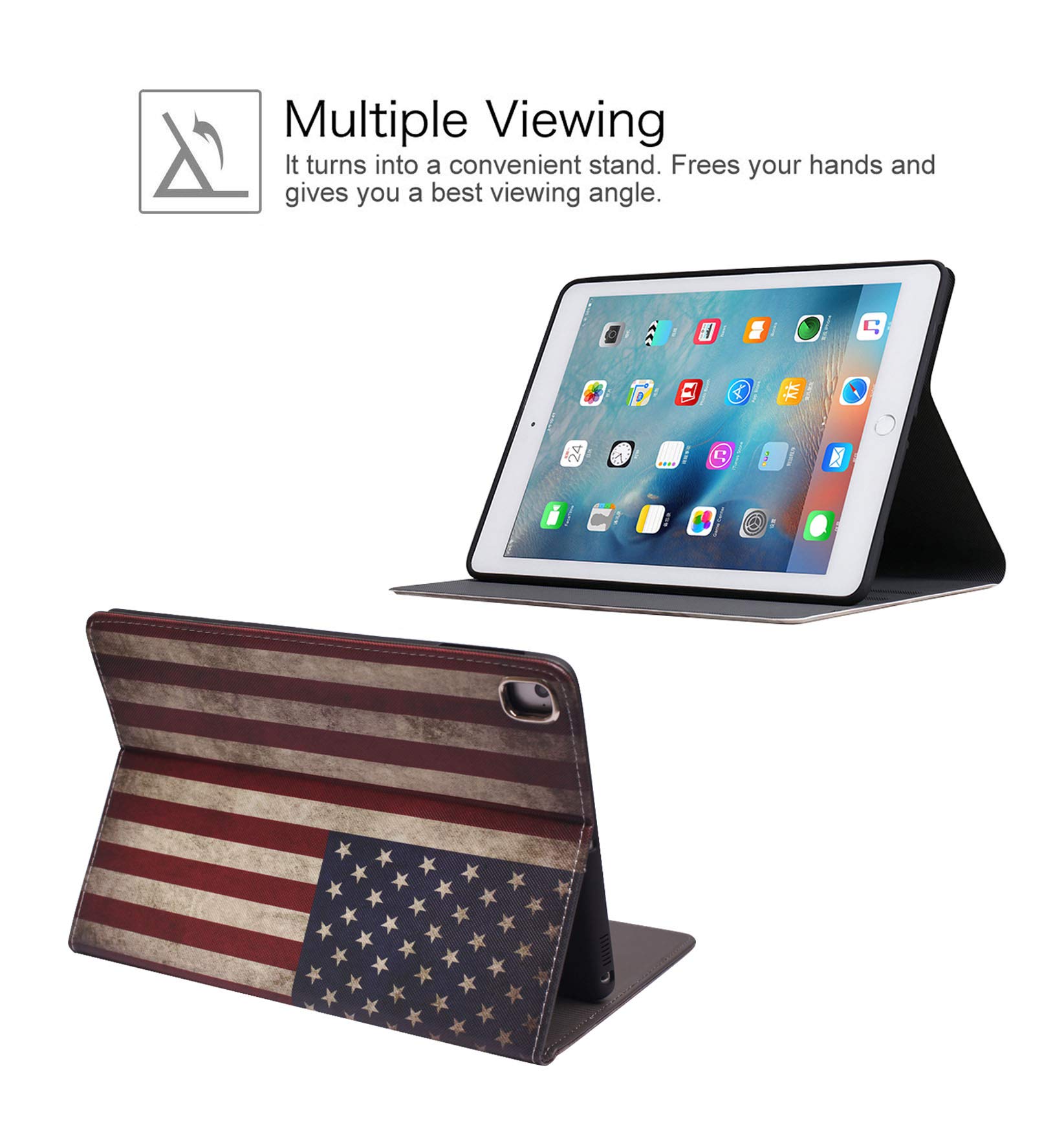 iPad Mini 5 Case, Mini 4 Case, iPad Mini 1/2/3 Case, Protective Leather Case, Adjustable Stand Auto Wake/Sleep Smart Case for iPad Mini 5th/4th Gen 7.9 inch - Vintage USA American Flag