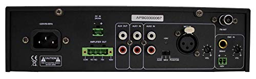 Alfatron 60W-UB Compact Mixer Amplifier with Bluetooth, On Board Tuner, Built-in USB MP3 Player, & Front Panel Mic Input, 60W at 70/100V, Perfect for Classrooms & Shops