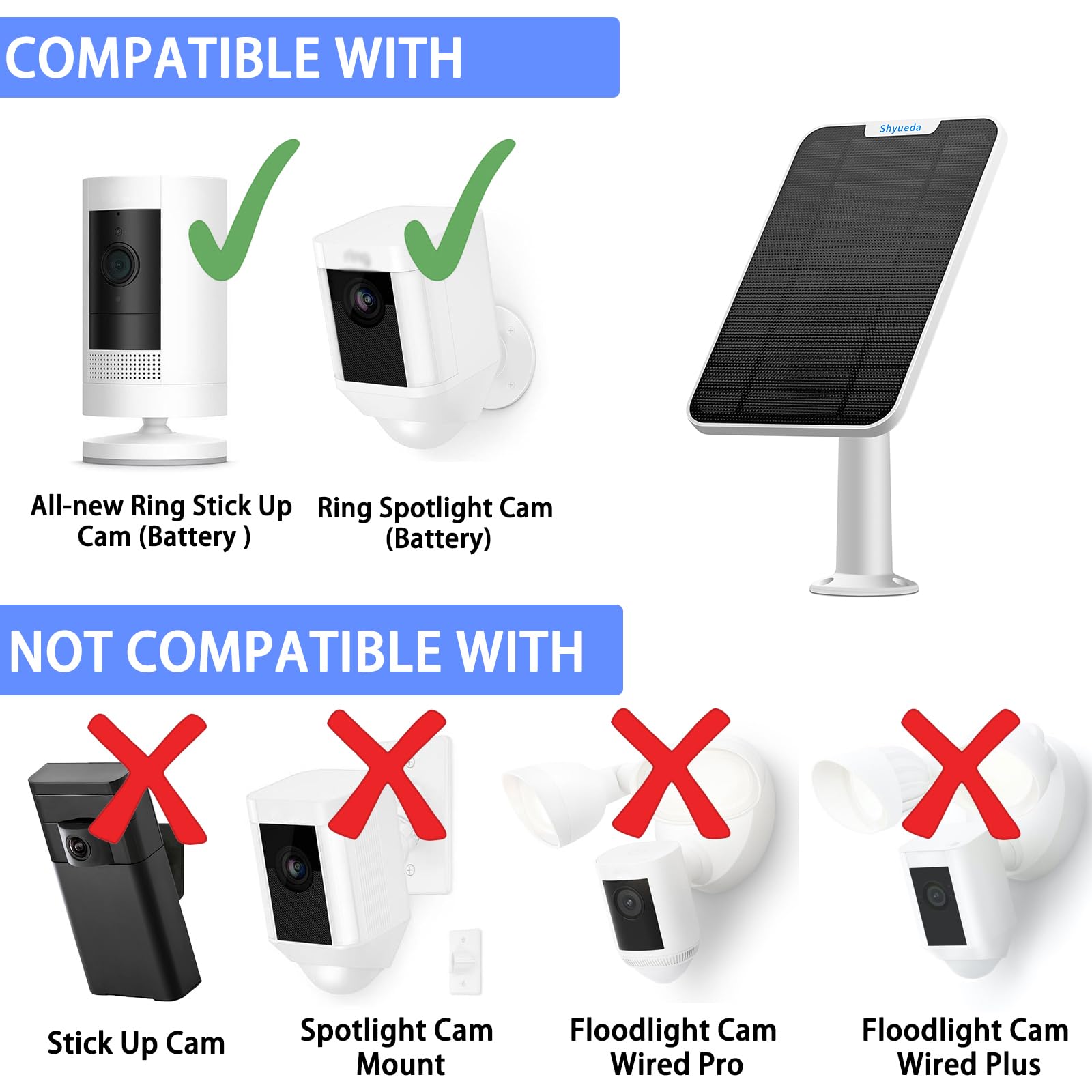 4W Solar Panel Charging Compatible with Stick Up Cam 2nd & 3rd Gen & Spotlight Cam Battery,3.5mm DC Plug to Device,IP65 Weatherproof,Includes Secure Wall Mount(White) (1)