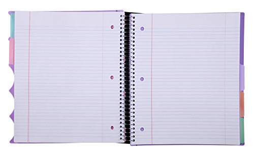 Mintra Office Durable PREMIUM Spiral Notebook, ((Lavender, 5 Subject (8.5in x 11in)) - Fabric Covered Coils, No Snags, College Ruled, Adjustable PocketDividers, Ruler, Organization, Student, School