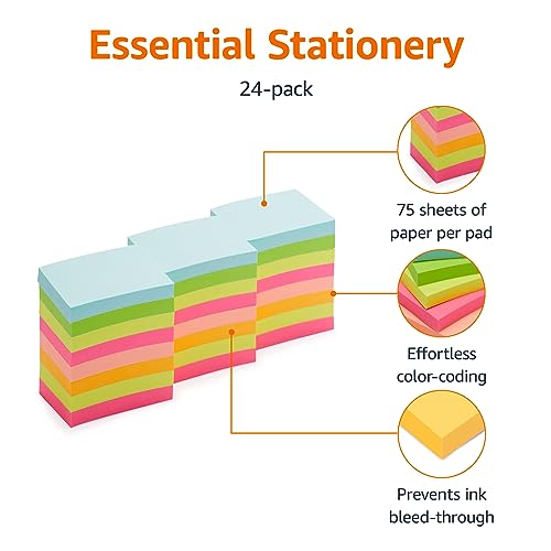 Amazon Basics Mini Sticky Notes, 1.5 x 2-Inch, Assorted Colors, 24-Pack