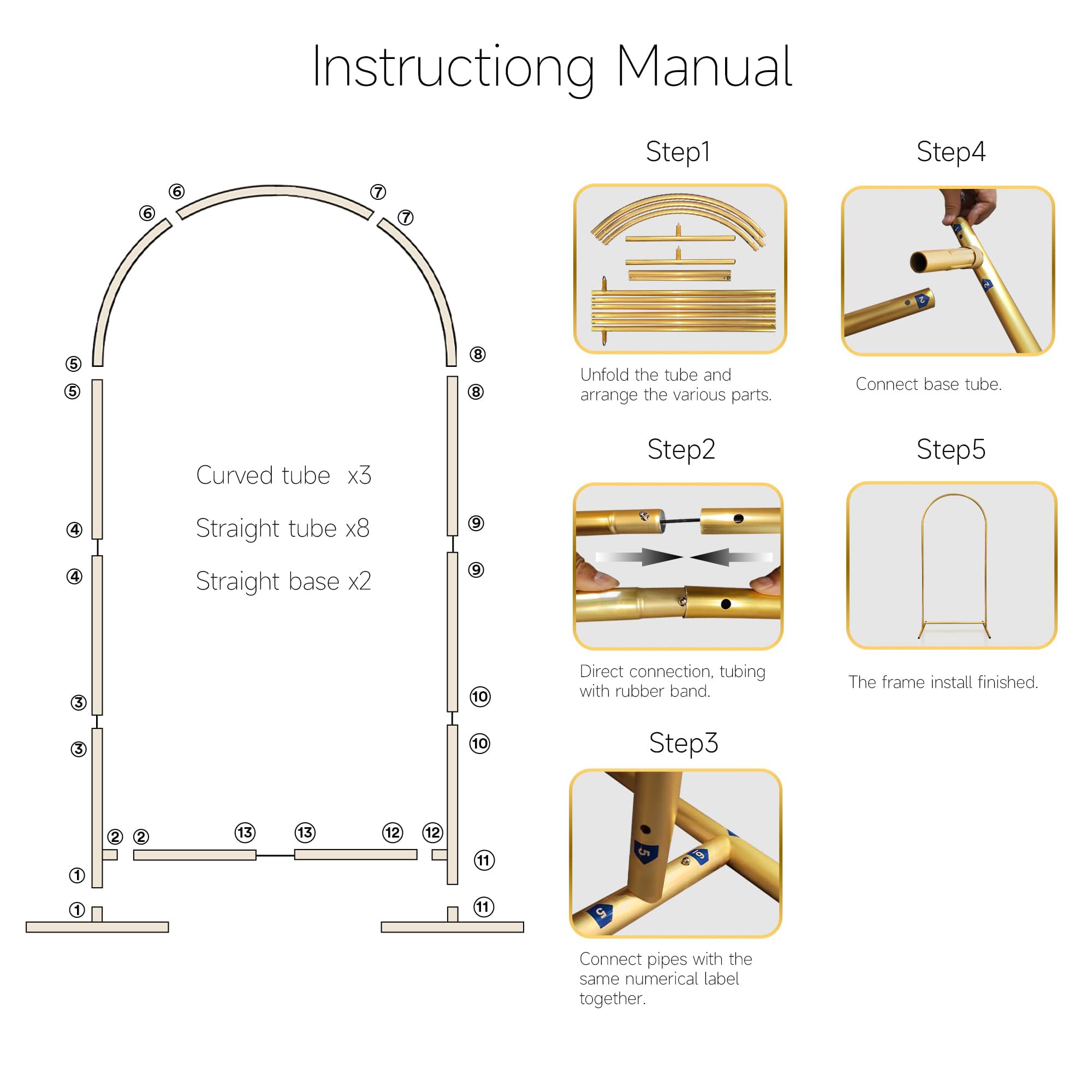 6.56Ft Arch Backdrop Stand Wedding Arch Stand Balloon Arch Frame Kit for Wedding Arch Flower Stand Party Background Decoration (Aluminum/Gold)