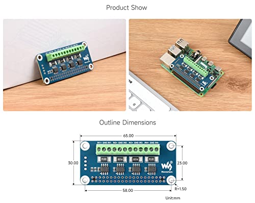 waveshare 4-ch Current/Voltage/Power Monitor HAT for Raspberry Pi with I2C/SMBus Interface