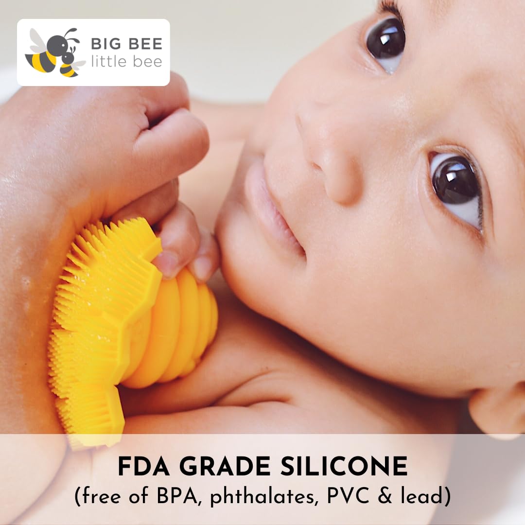 Big Bee, Little Bee - Kids Original ScrubBEE, 100% Silicone Childrens Bath Scrubber, Promotes Effective Independent Hand & Body Washing, As Seen on Shark Tank (Marigold)