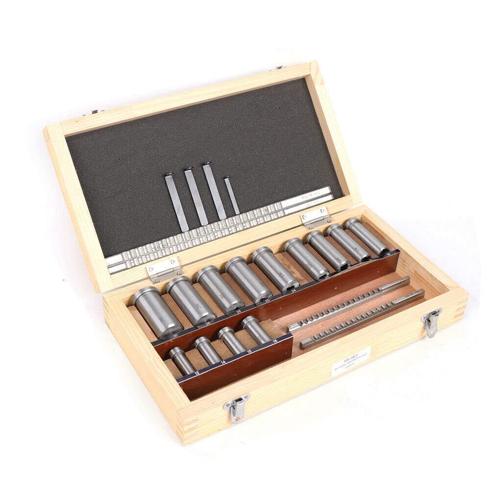 22 Pcs Keyway Broach Set in Fitted Box, Industrial Tools Metric Size Broaching Cutter Collared Bushing Shim Set W/ 4 Pcs Broach & 13 Collared Bushing & 5 Gaskets (US Stock)