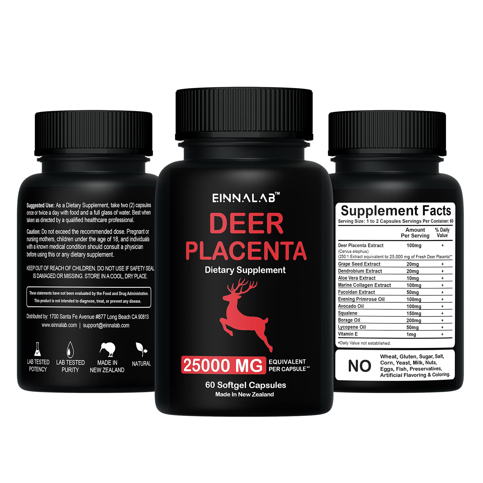 25,000mg Highest Deer Placenta Supplement 60 Capsules - Made in New Zealand