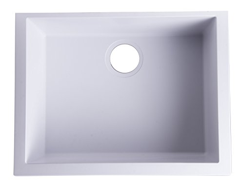 ALFI brand AB2420UM-W Undercount Single Bowl Granite Composite Kitchen Sink, 24", White