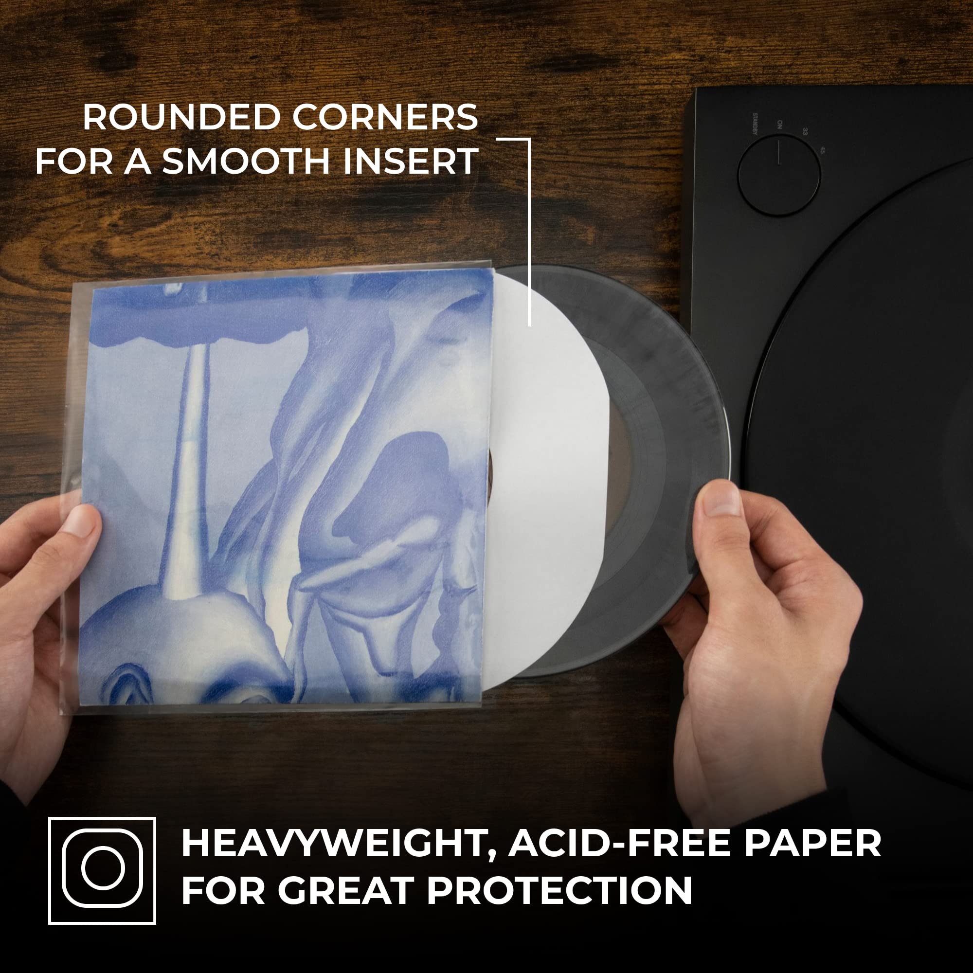 Big Fudge Vinyl Record Inner Sleeves 100x | Made from Heavyweight & Acid Free Paper | Album Covers with Round Corners for Easy Insert | Slim Record Jackets to Protect Your LPs & Singles | 7"