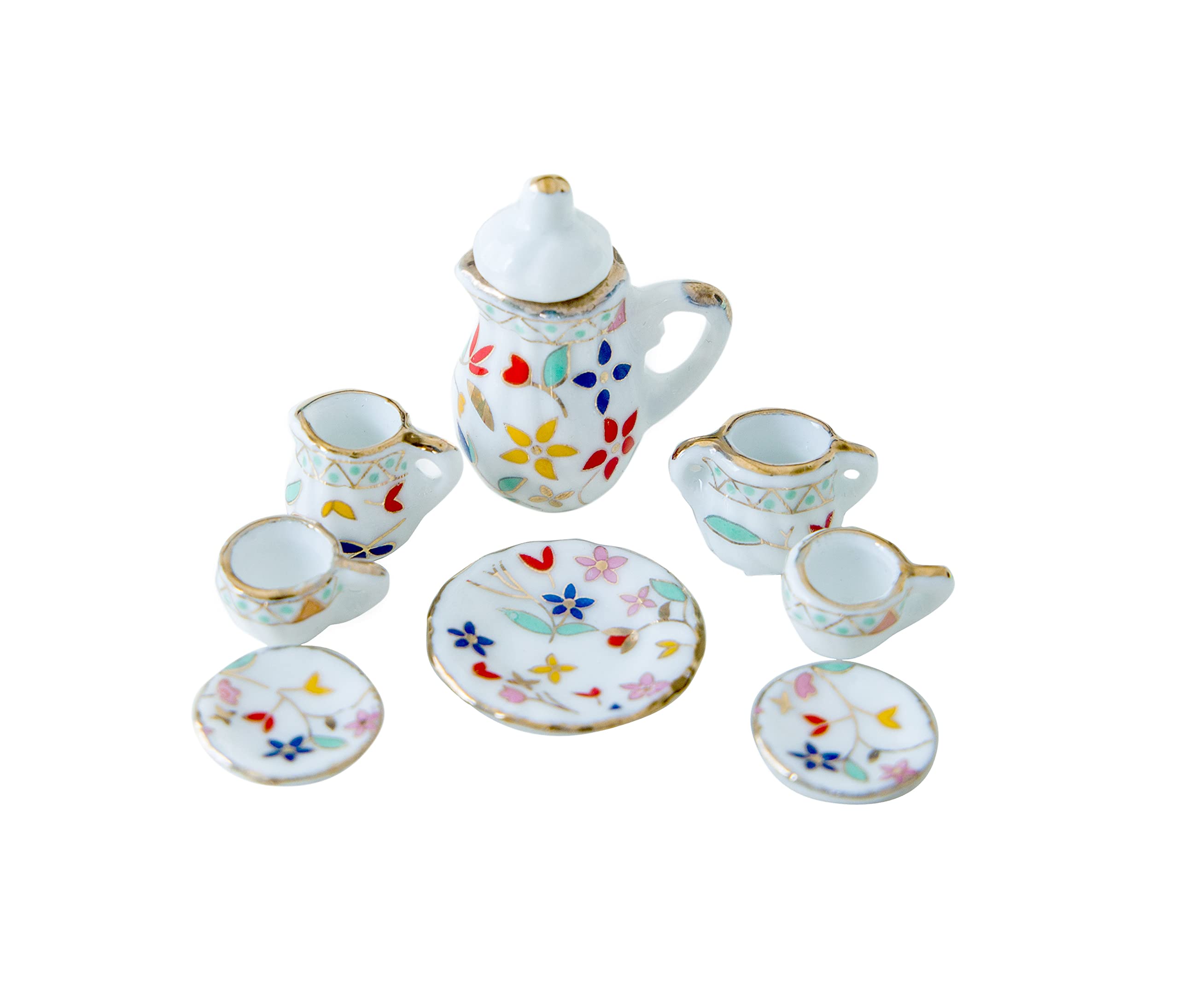 Birostiana Miniature Dollhouse Accessories Miniatures Stuff Realistic Mini Tableware Tea Cup Set Teapot Plates Porcelain DIY Decor Ornament for Miniature Dollhouse Kitchen Party 1 12 Scale