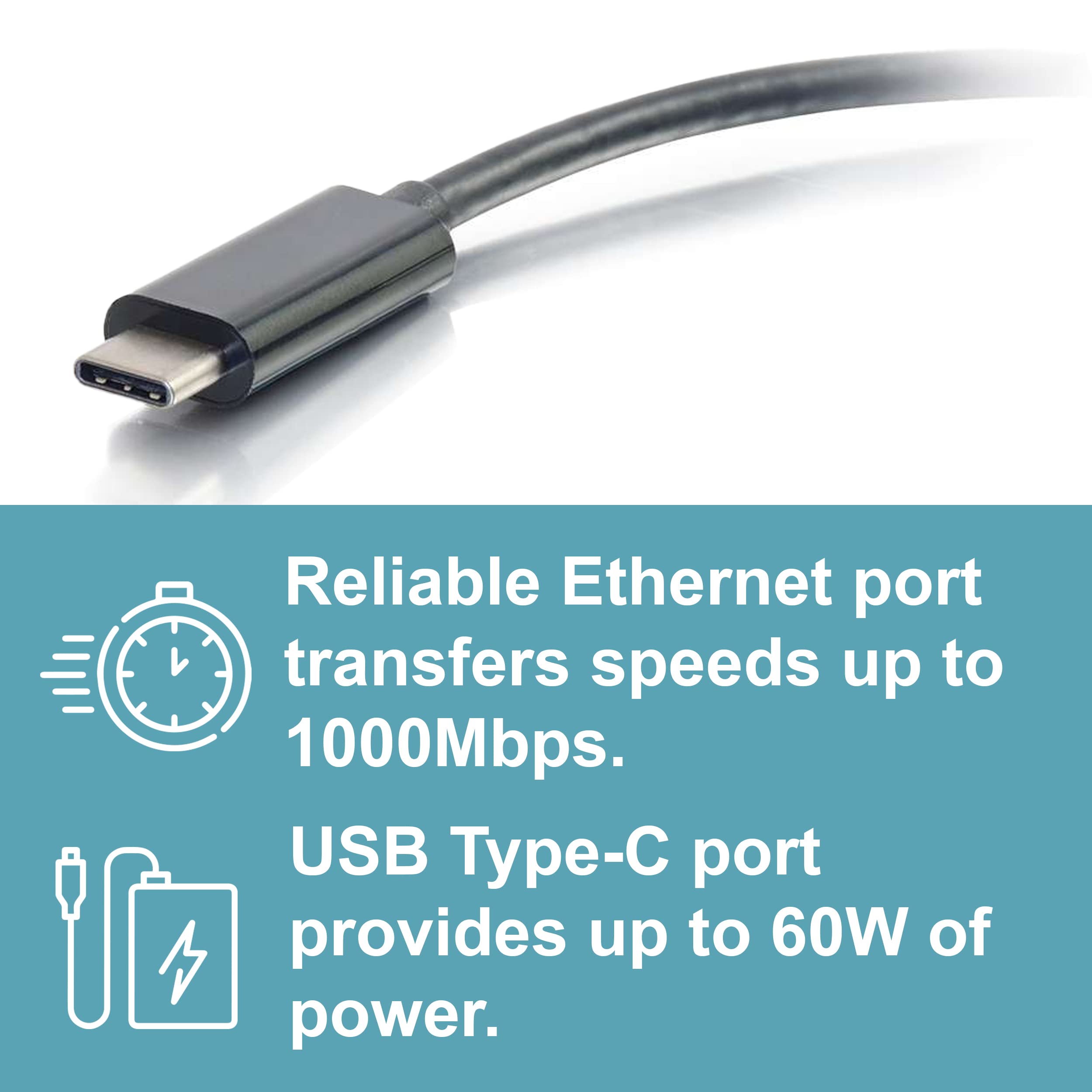C2G 29749 USB C Adapter and Ethernet Adapter with Power, Black