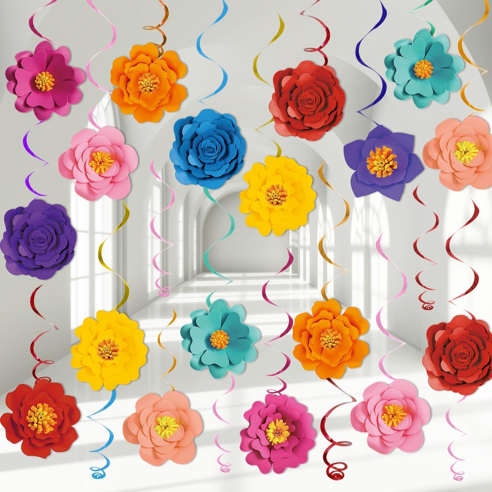 60Pcs Mexican Fiesta Party Decorations Mexican Floral Hanging Swirl Mexican Banners for Fiesta Party Fiesta Theme Party Supplies Birthday Baby Shower Decorations(Flat Cardstock NOT 3D)