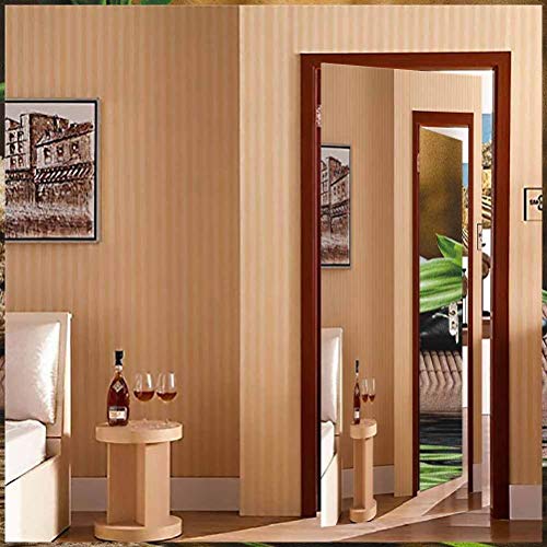 3D Self-Adhesive Door Sticker Murals Wall Stickers, Spa Zen Massage Stone Triplets with Her, for Home Office Renovation Decor Wallpaper, W35.4 x L78.7 Inch