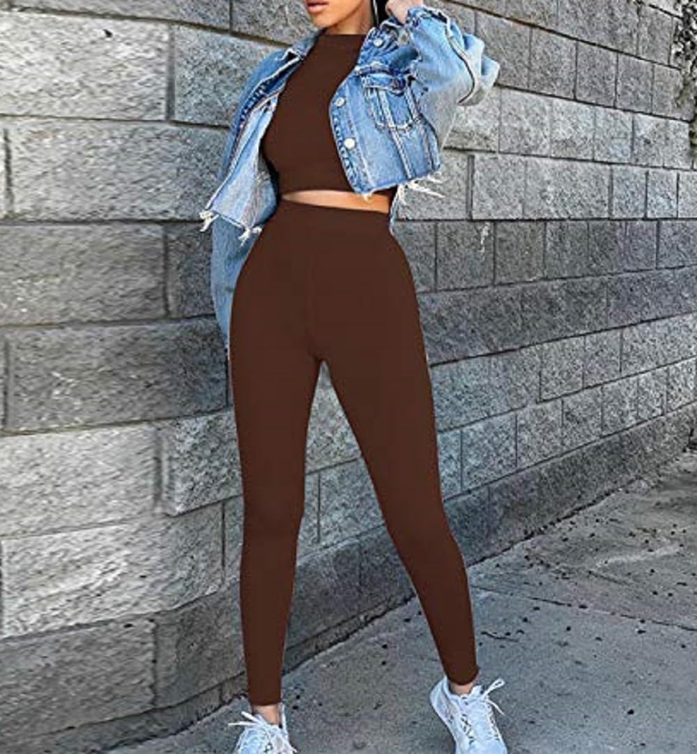 2 Piece Women Bodycon Tracksuit Outfits Set Long Sleeve Pullover Tops Legging Pants Ladies Solid Color Clothes