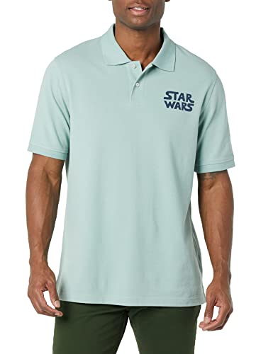 Amazon Essentials Disney | Marvel | Star Wars Men's Regular-Fit Cotton Pique Polo Shirt, Pack of 2, Star Wars Logo Ships, Medium