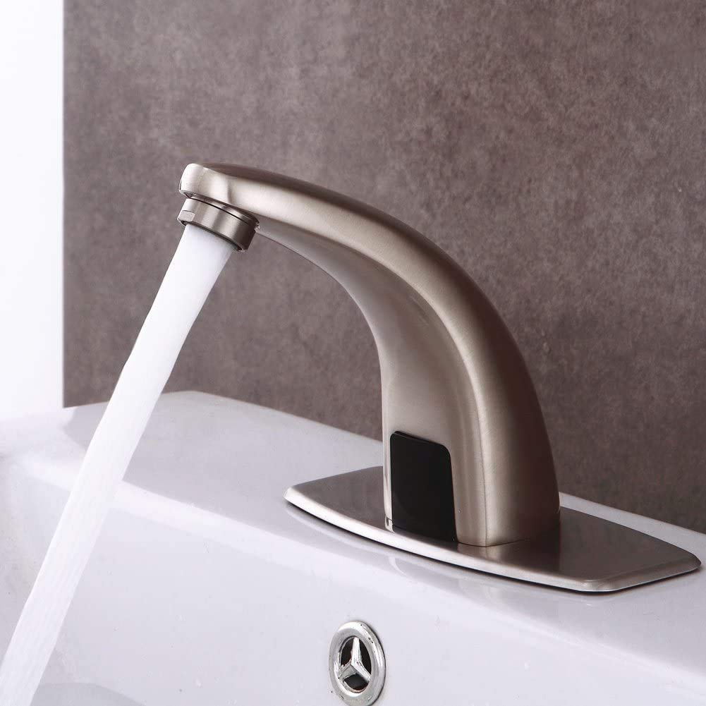 Automatic Sensor Touchless Bathroom Faucet Brushed Nickel,Motion Activated Hands-Free Lavatory Vanity Faucet,Touch-Free Solid Brass Auto Sensor Bathroom Sink Faucet