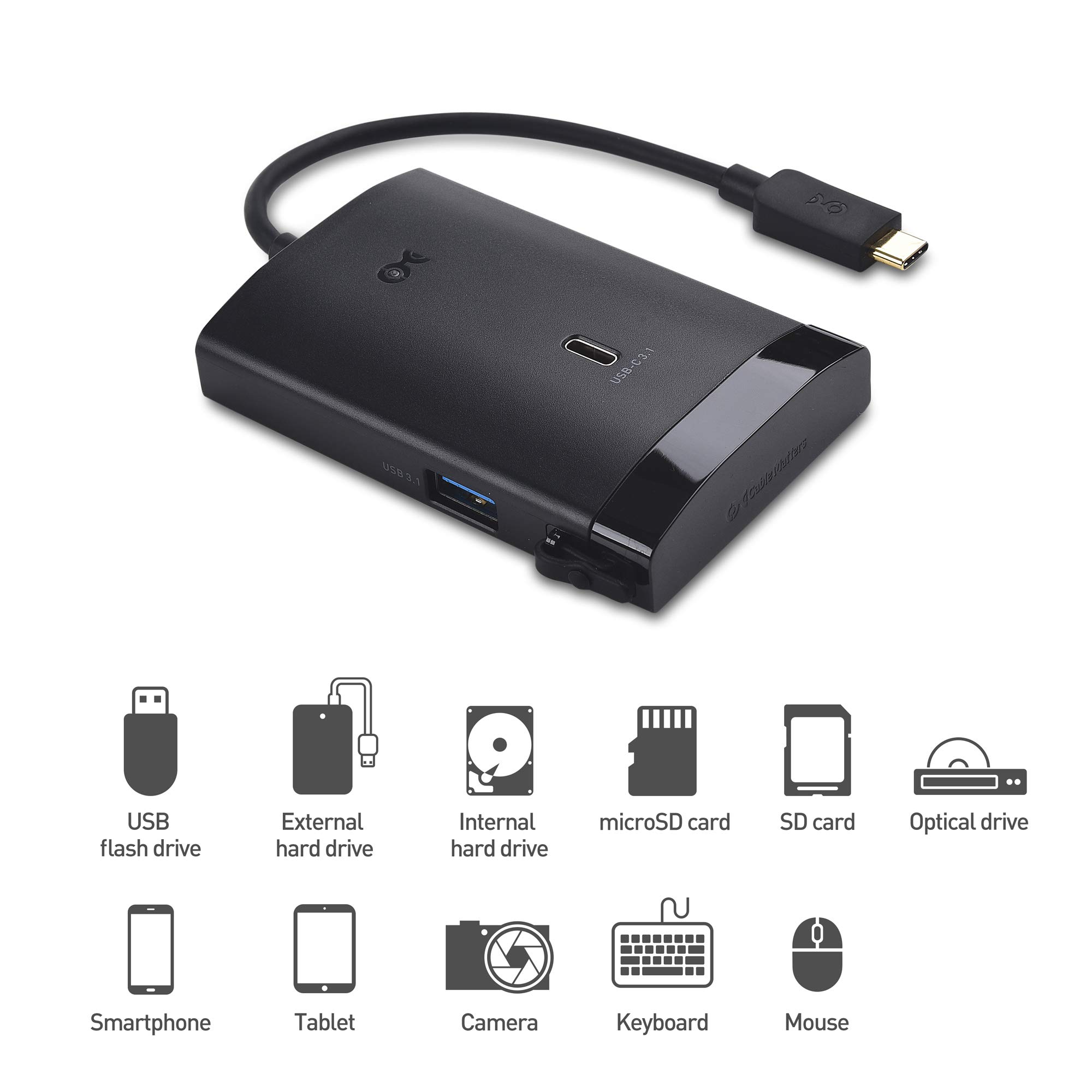 Cable Matters 10Gbps USB C Multiport Adapter (USB C Hub) with USB-A, USB-C, MicroSD and UHS-II SD Card Reader, 2.5 3.5 Inch SATA Hard Drive Reader -Thunderbolt 4 / USB4 / Thunderbolt 3 Port Compatible