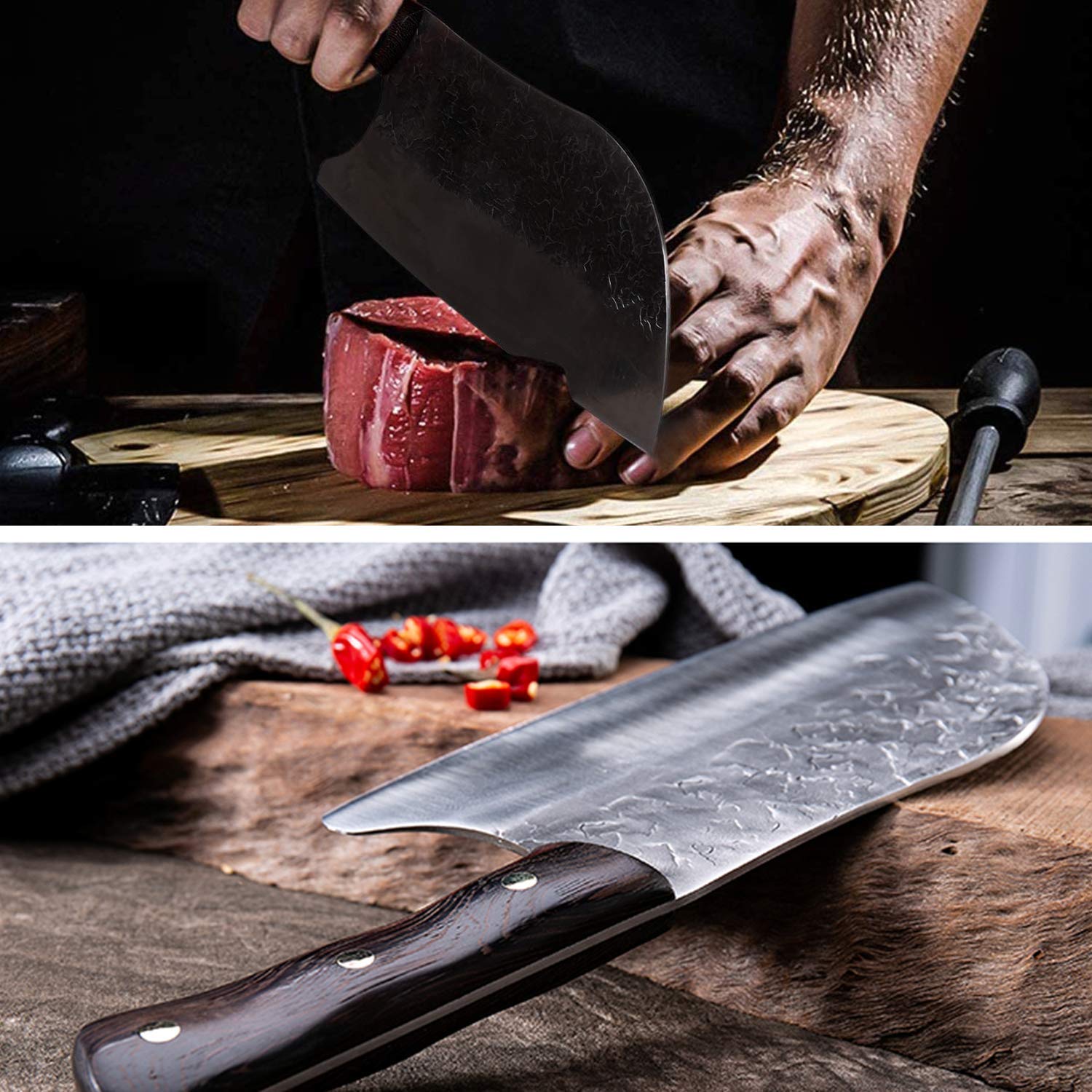 Meat and Vegetable Cleaver Hand Forged Butcher Knife Chef Knife Set Kitchen Knife Pack