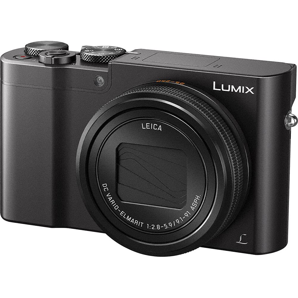 Panasonic Lumix DMC-ZS100 Digital Camera (Black) (DMC-ZS100K) - Bundle - with 64GB Memory Card + LED Video Light + DMW-BLE9 Battery + Soft Bag + 12 Inch Flexible Tripod + Cleaning Set