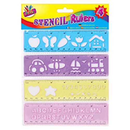 4 Pack Stencil Ruler - Four Assorted Design in One Pack