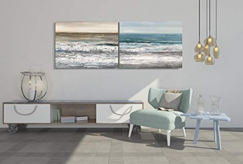 Yihui Arts Large Dinning Room Wall Art Hand Painted Modern Abstract Seascape Canvas Oil Painting Ocean Beach Coastal Picture Artwork for Home Decor