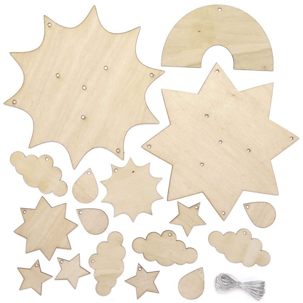 Baker Ross AT753 Rainbow Wooden Mobile Kits - Pack of 2, for Kids Arts and Crafts Projects