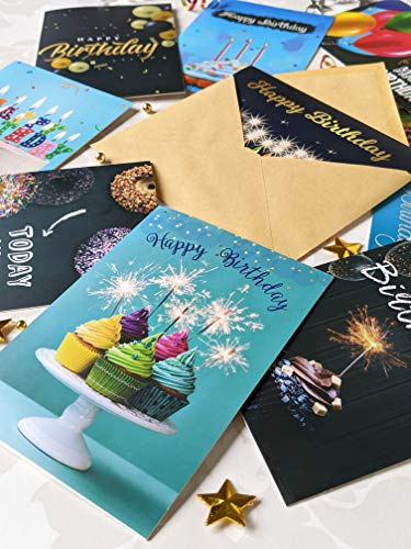 Happy Birthday Cards with Envelopes and Stickers β 20 Unique Designs Greeting Notes, 4x6 Inches when Folded, Thick Cardstock, Matte Finished in a Sturdy Box
